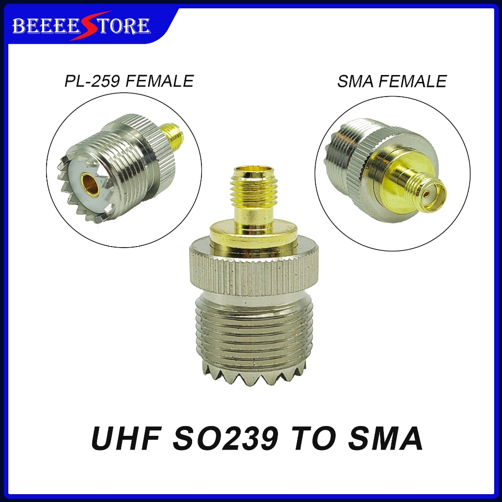 UHF SO239 TO SMA / PL-259 ( FEMALA ) TO SMA ( FEMALE ) WALKIE TALKIE CONNECTOR BASE STATION ...