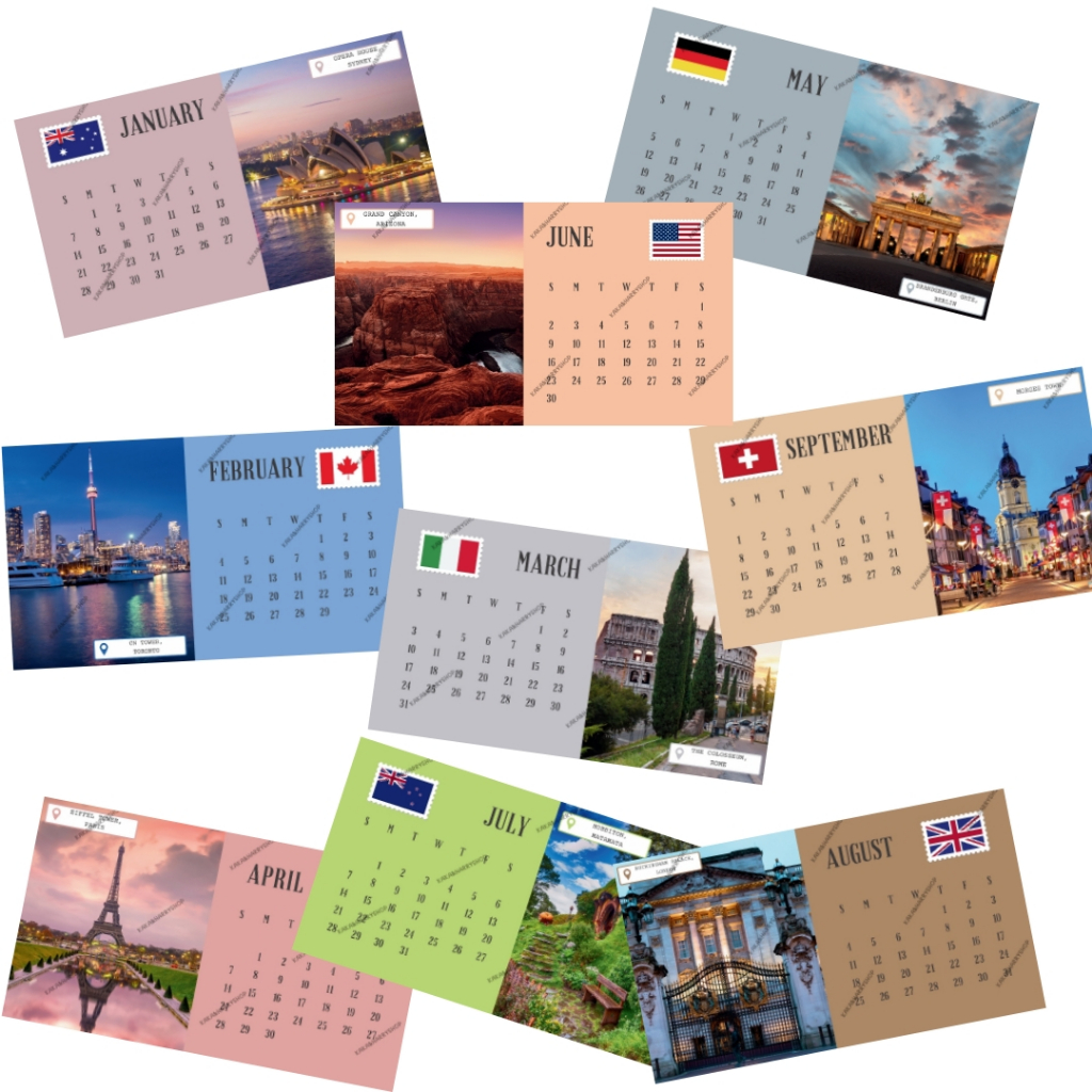 12 WORLDS LANDMARKS 2024 CALENDAR PRINTABLE PDF | Shopee Malaysia
