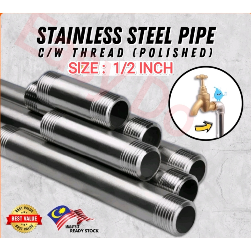 1/2 INCH(10CM - 50CM) Stainless Steel Pipe Connector Water With Thread ...