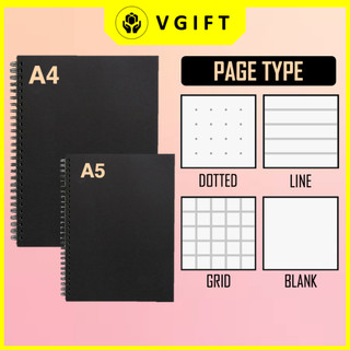 100pages 200pages Black Notebook A4 A5 Spiral Wire O Planner Journal ...