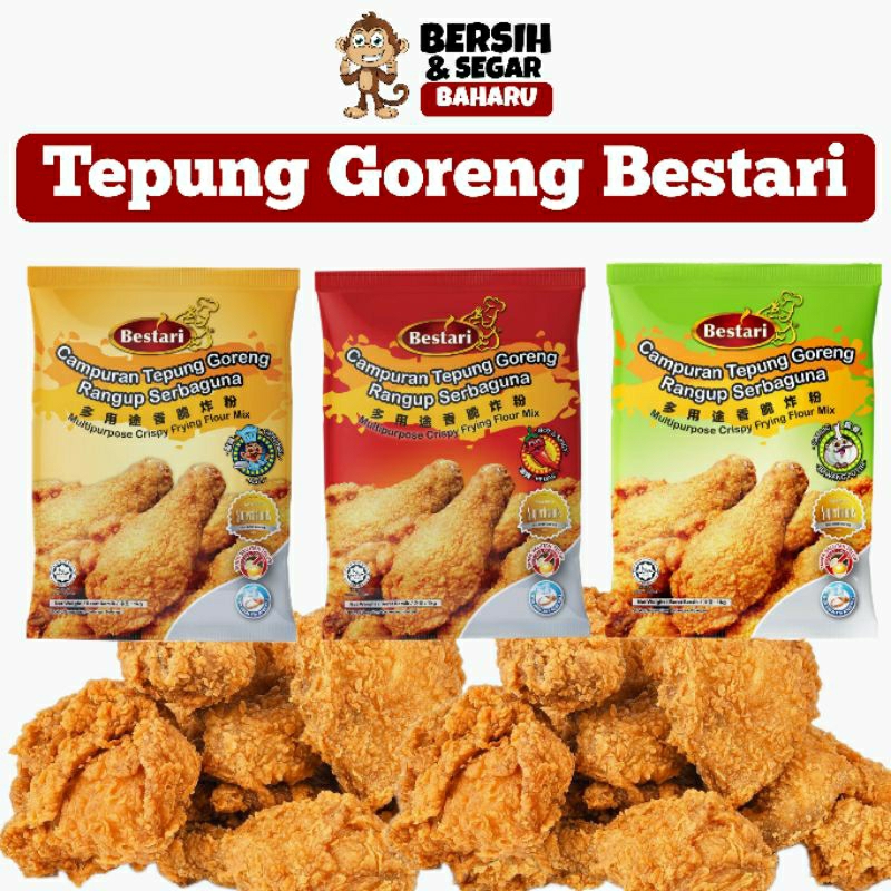 Tepung Goreng Bestari Original , Pedas & Bawang Putih ( Repack 500g ...