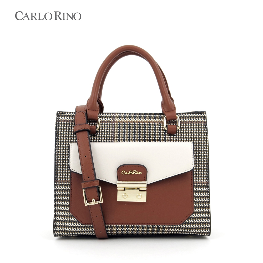 Carlo Rino Beige Oxford Houndstooth Print Top Handle | Shopee Malaysia