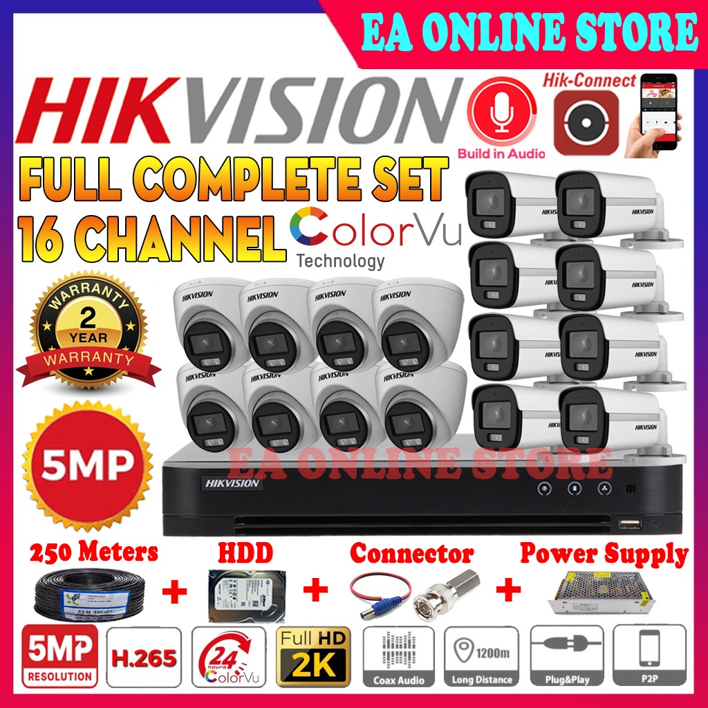 HIKVISION ColorVu Full Complete Set DIY 16-CHANNEL 5.0MP CCTV Full HD ...