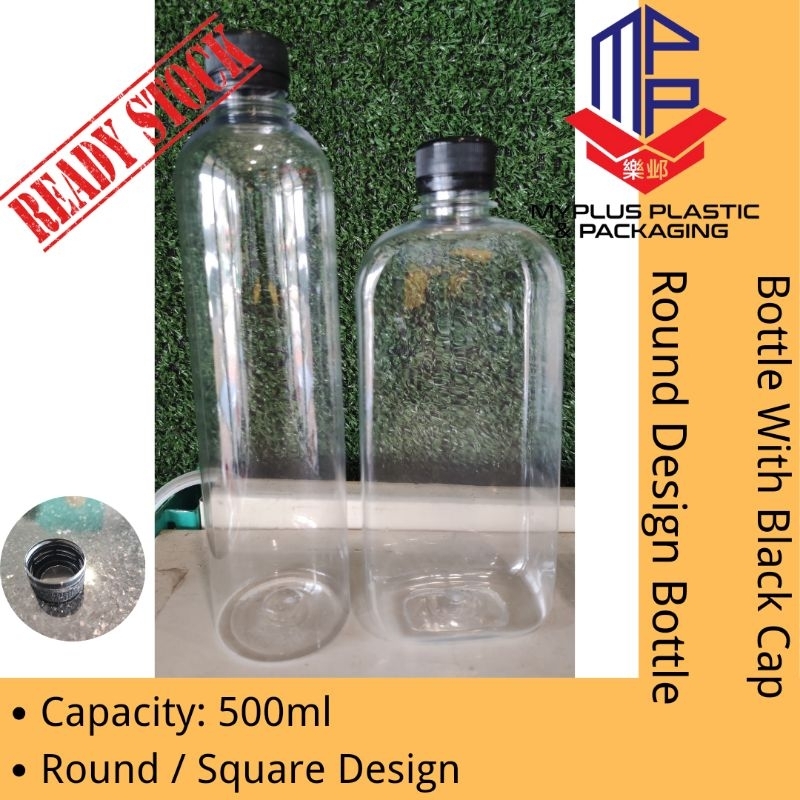 Bottle Plastic / Botol Plastik 500ML Round/ Square Design With Black ...