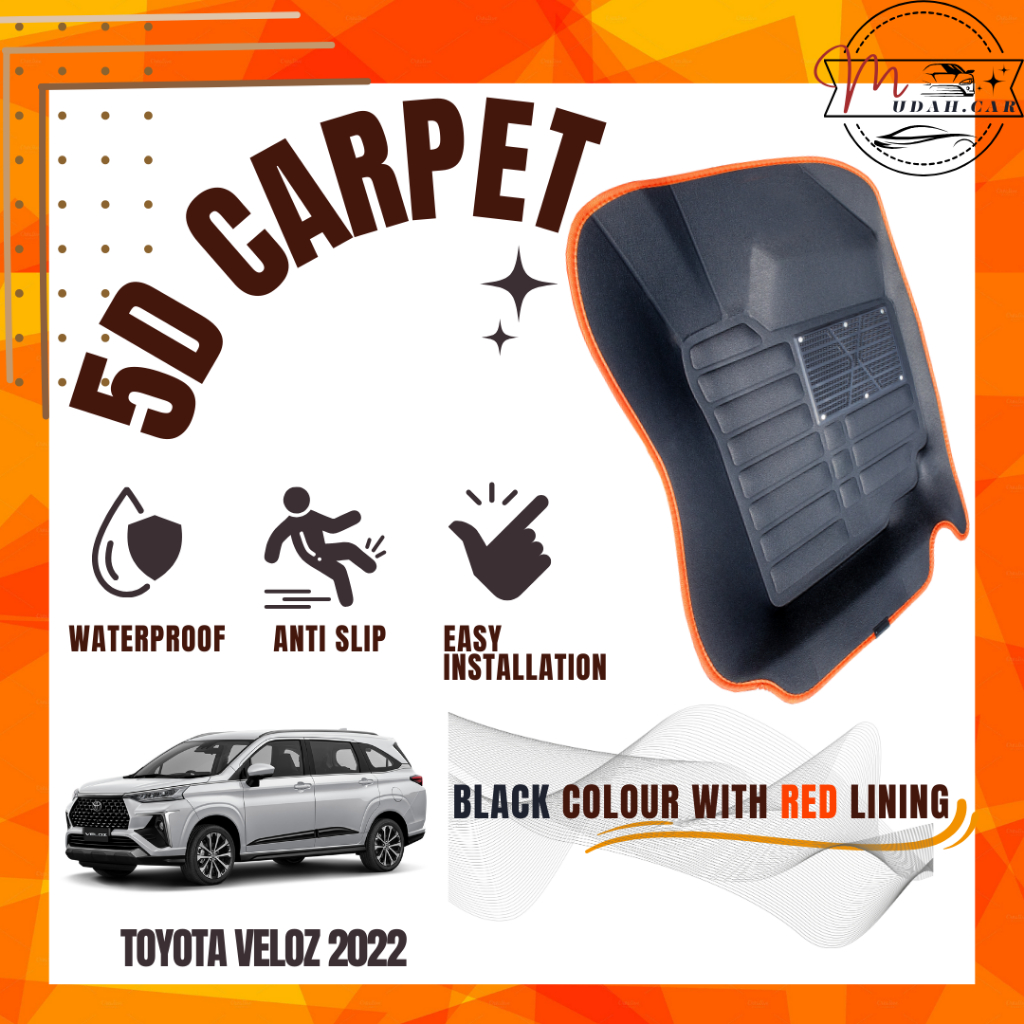 TOYOTA VELOZ 2022-PRESENT 5D Car Carpet Anti Slip Mat with black red ...