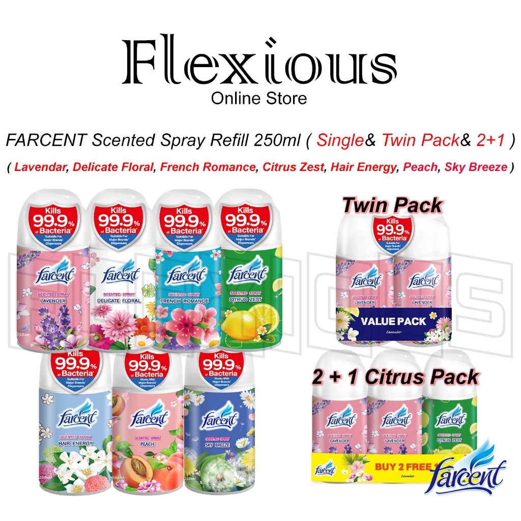 *FARCENT* Scented Spray Air Freshener Refill 250ml ( Single & Twin Pack ...