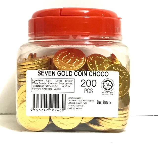 [200PCS] SE7EN JUMBO GOLD COIN CHOCOLATE (JAR) TRADITIONAL COKLAT PARTY ...