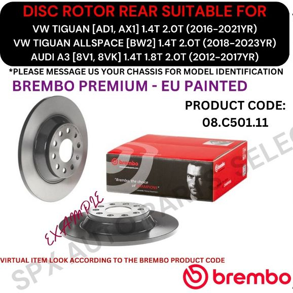 BREMBO GENUINE DISC ROTOR (REAR) FOR VW TIGUAN [AD1, AX1] '16-21YR ...