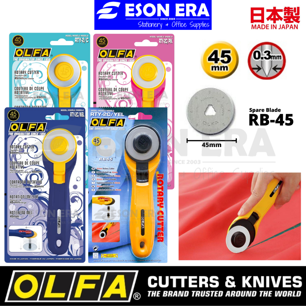 Olfa RTY-2C/YEL RTY-2/C RTY-2C/PIK RTY-2C/NBL 45mm Rotary Cutter Made in Japan Knife Pisau Bulat ...