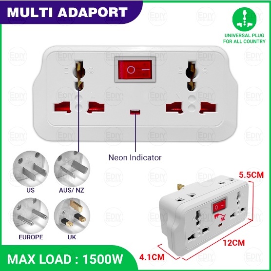 3 WAY ADAPTOR ADAPTER SWITCH USB SOCKET OUTLET PLUG EXTENSION WALL ...
