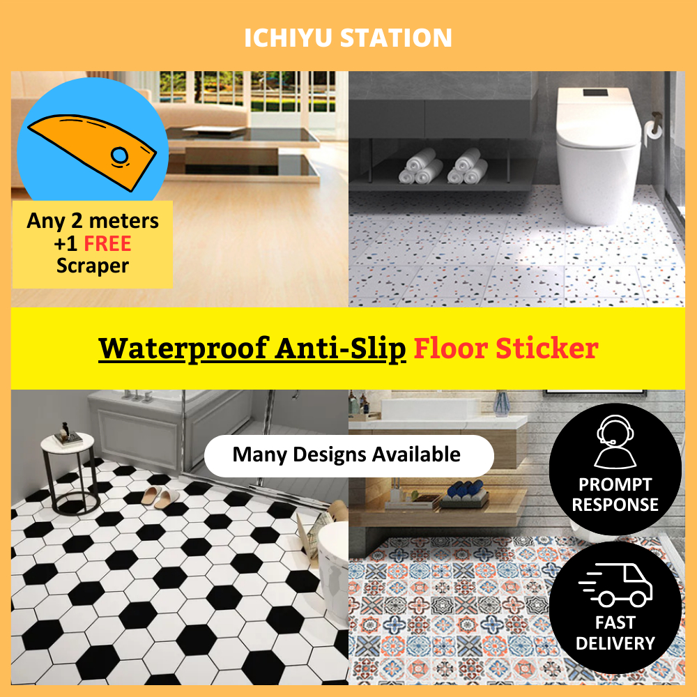 Non Slip Wallpaper Toilet Bathroom Floor Sticker Waterproof Pelekat ...
