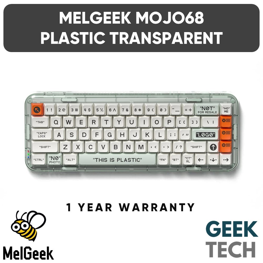MelGeek Mojo68 Plastic Transparent 65% Compact 68-Key Fully-Assembled ...