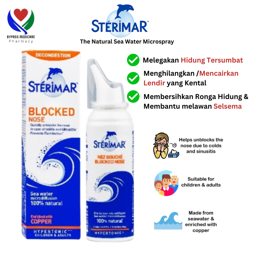 STERIMAR Blocked Nose Hypertonic Sea Water Spray [100ml] | Shopee Malaysia