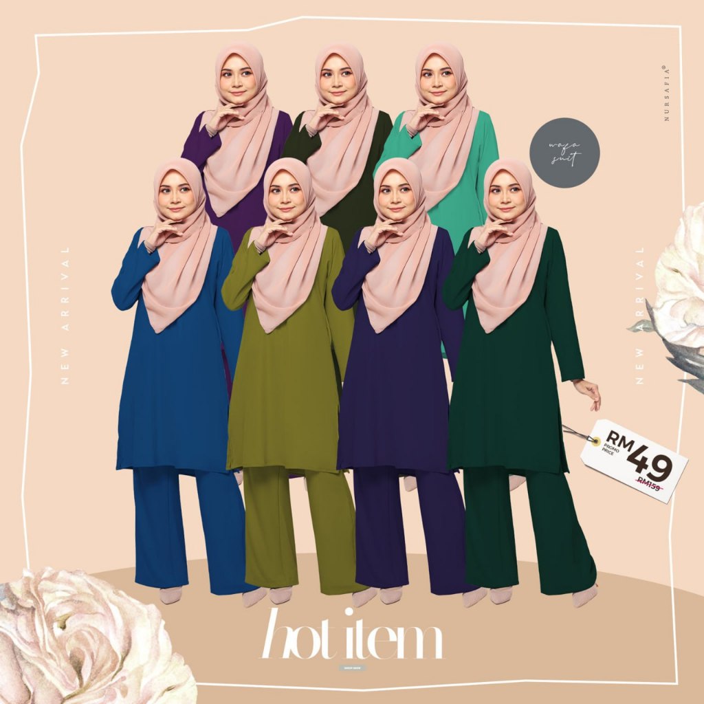 NURSAFIA WAFA MUSLIMAH SUIT PLUS SAIZ SET WARDA BLOUSE+SELUAR BLOUSE ...