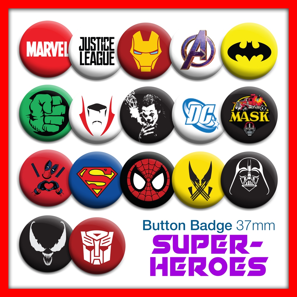 37mm BUTTON BADGE with pin 1 pcs Superhero Avengers Ironman Spiderman ...