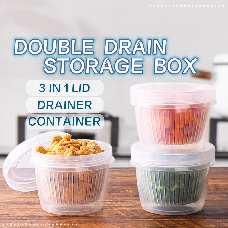 Double Layer Drain Sealed Box Airtight Food Box Container Fridge Fresh ...