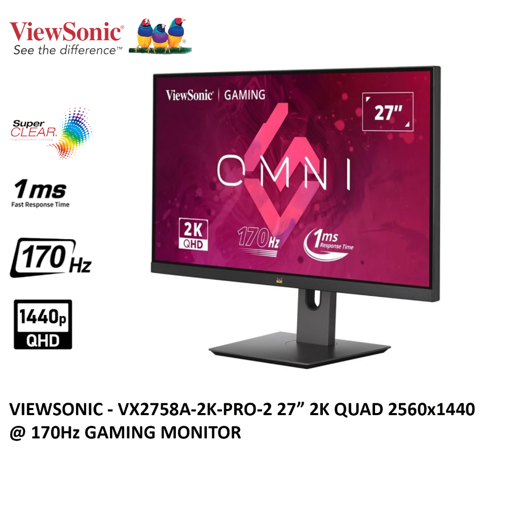 VIEWSONIC 27" VX2758A-2K-PRO-2 LED 2K QHD @170Hz SUPERCLEAR IPS PANEL GAMING LCD MONITOR ...