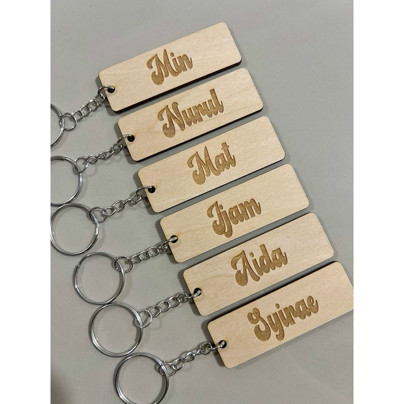 [BUY 10 FREE 2] keychain custom nama/ wood keychain / laser engraved ...