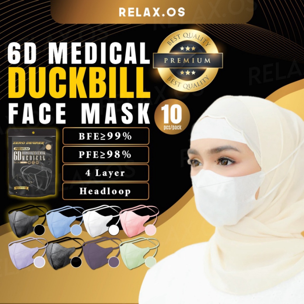 【ZERO DEGREE 3D DUCKBILL MASK HEADLOOP & EARLOOP】10pcs/Pack 4Ply Adult 3D Duck Bill Mask Non ...