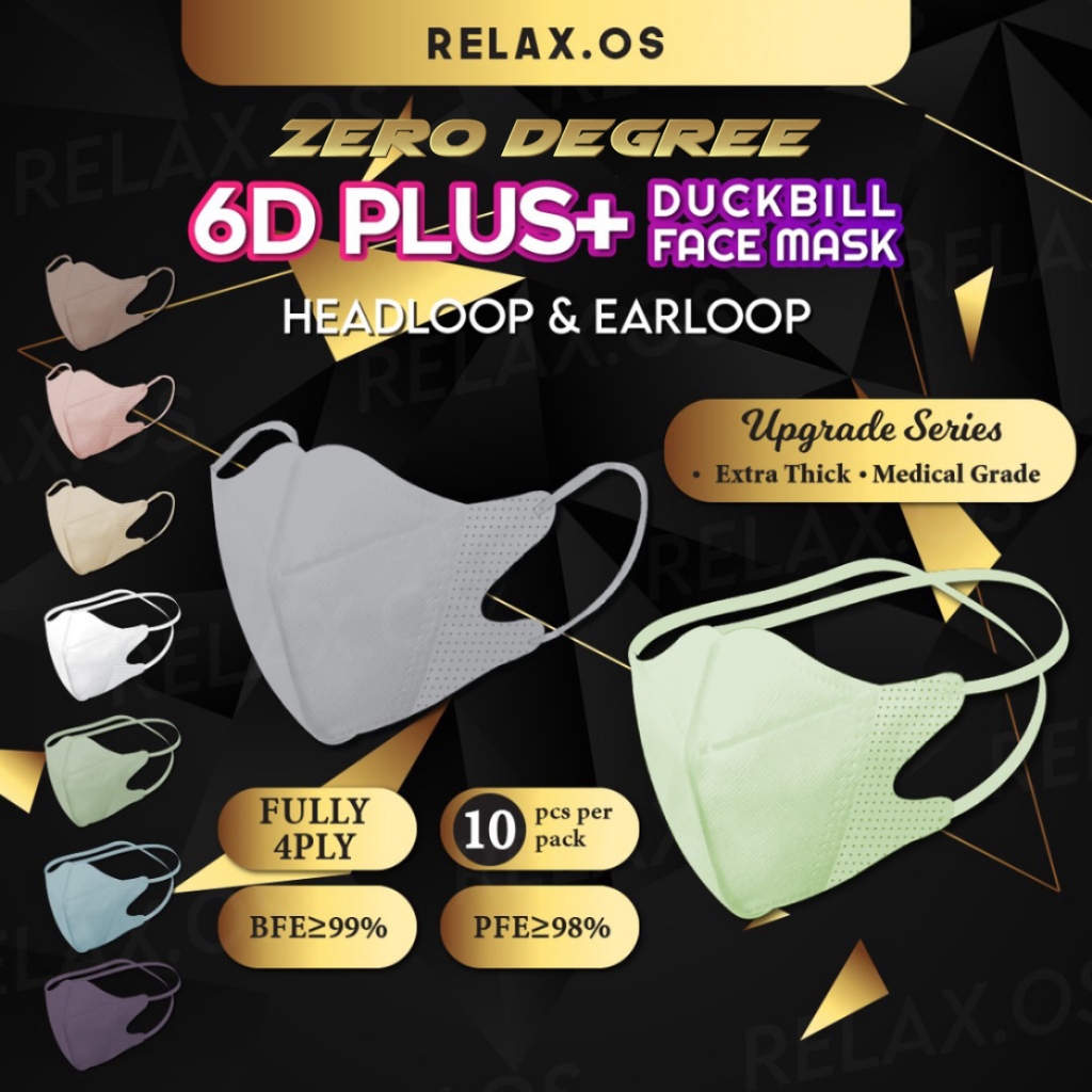 【ZERO DEGREE 6D PLUS DUCKBILL MASK HEADLOOP & EARLOOP】10pcs/Pack 4Ply Adult 3D Duck Bill Mask ...