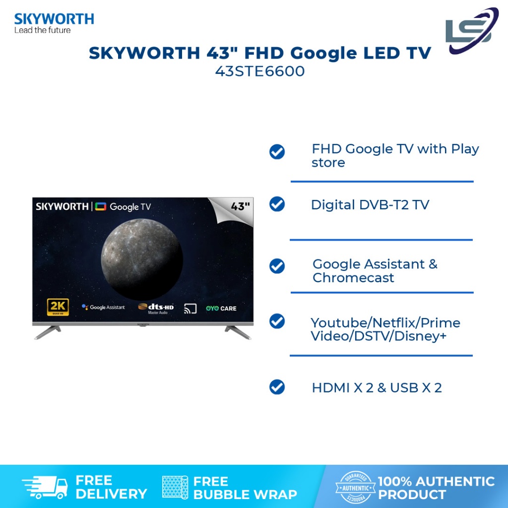 SKYWORTH 43" FHD Google LED TV 43STE6600 | Chromecast | Google ...
