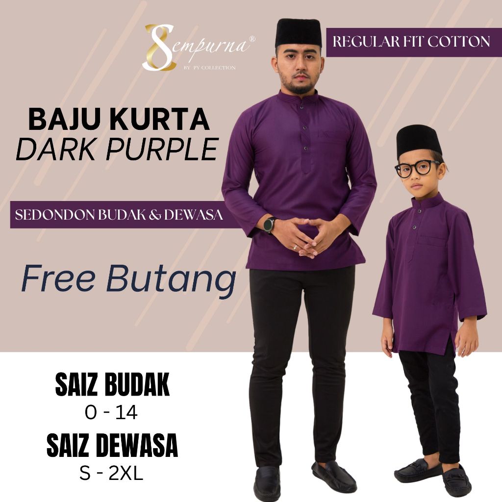 → SEMPURNA ←Kurta Raya Warna Dark Purple Modern Slim Fit Cotton ...