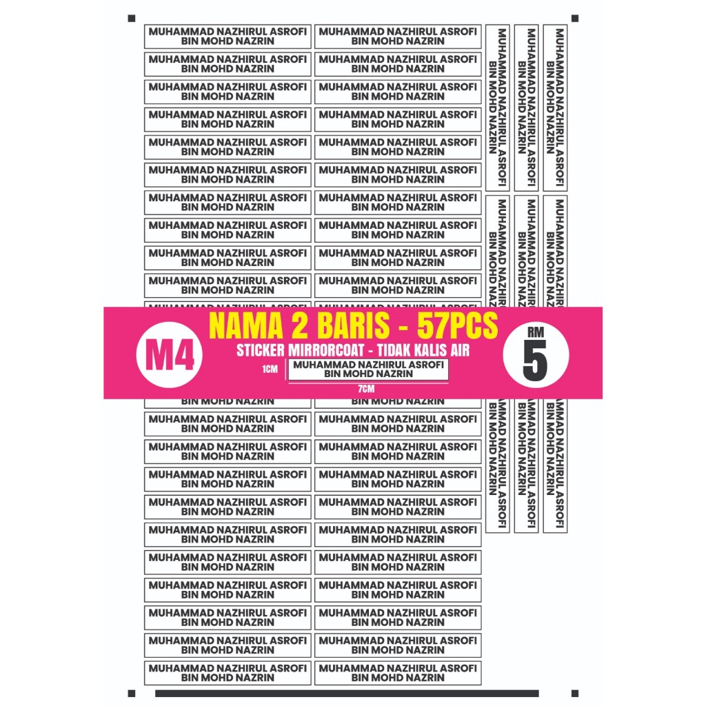Sticker Nama Pelajar | Sticker Nama Rumi Jawi | Sticker Label Buku ...