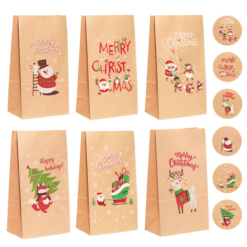 6Pcs Christmas Assorted Party Favors Goody Kraft Paper Gift Bags ...