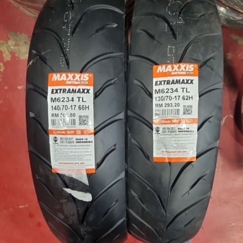 MAXXIS EXTRAMAXX TYRE TAYAR M6233 M6234 90/80-17 100/80-17 110/70-17 ...