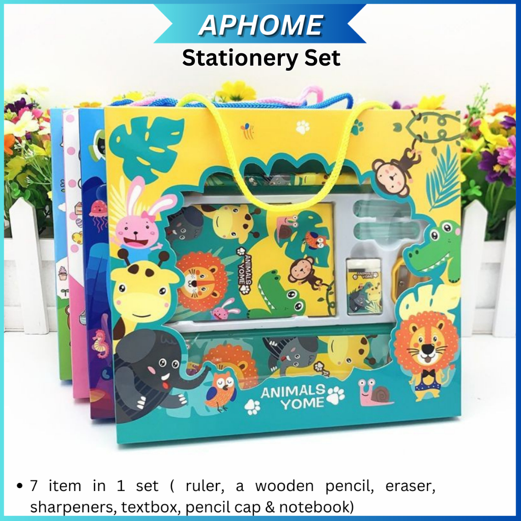 (Ready Stock) Kids Cartoon Stationery Set 7 in 1 School Study Set ...