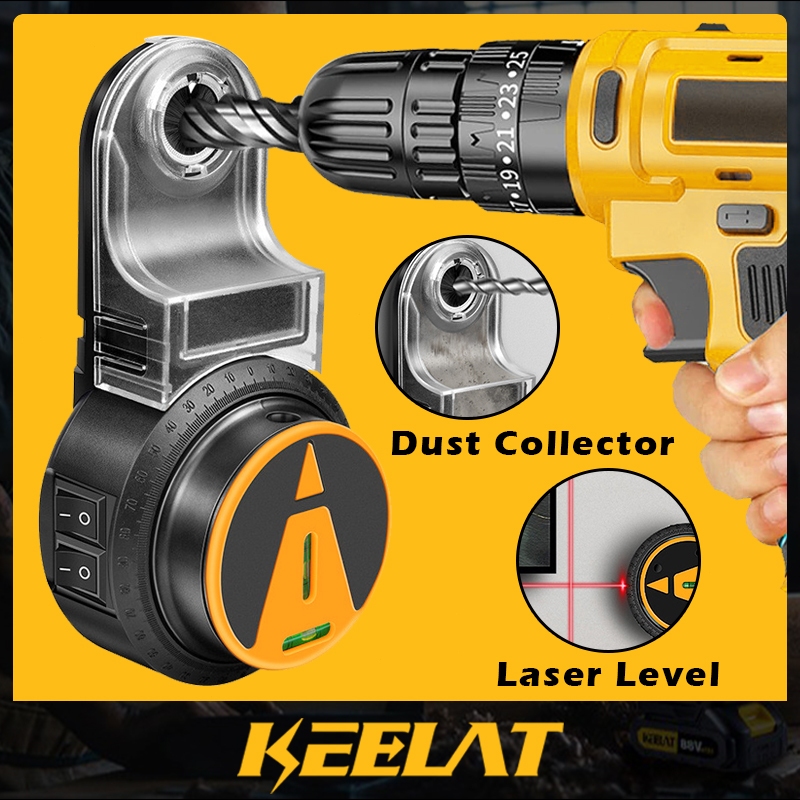 KEELAT 2 In 1 Electric Drilling Dust Collector 360° Laser Level Wall ...