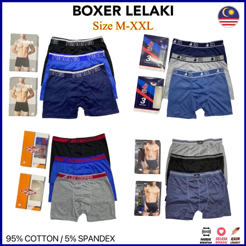 Harga Borong ( 3 HELAI = 1 BOX ) MEN BOXER UNDERWEAR 3PCS IN 1BOX ...