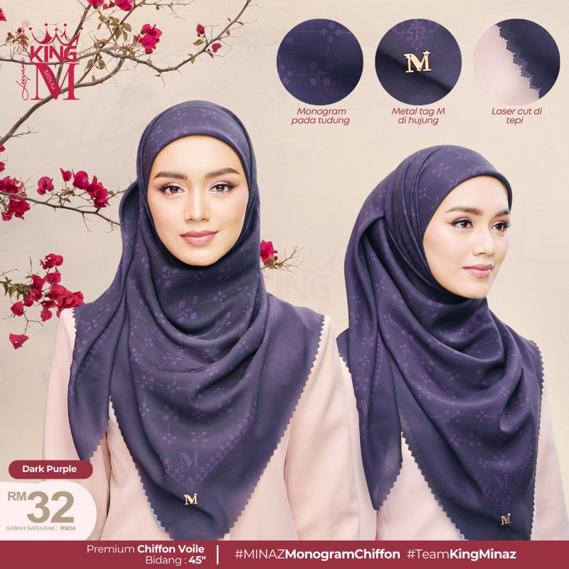 💥 READYSTOCK 💥 TUDUNG MINAZ CHIFFON MONOGRAM CANTIK MURAH | Shopee Malaysia