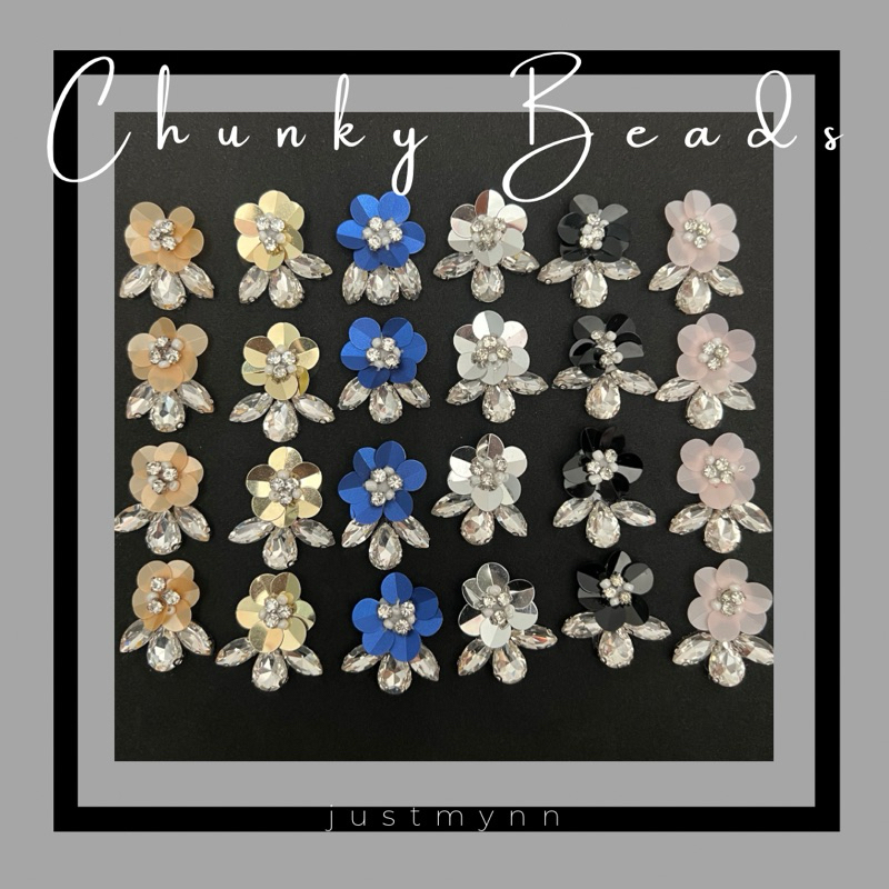 [1pc] IRON ON CRYSTAL PATCH CHUNKY BEADS WITH 3D FLOWERS MANIK TAMPAL ...