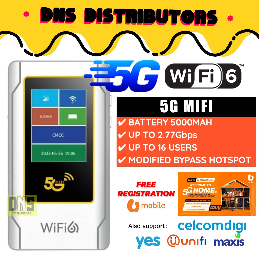 MODIFIED 5G MiFi WIFI6 High Speed Up To 2.77Gbps MOD 5G Pocket Modem UNLIMITED Hotspot Router ...