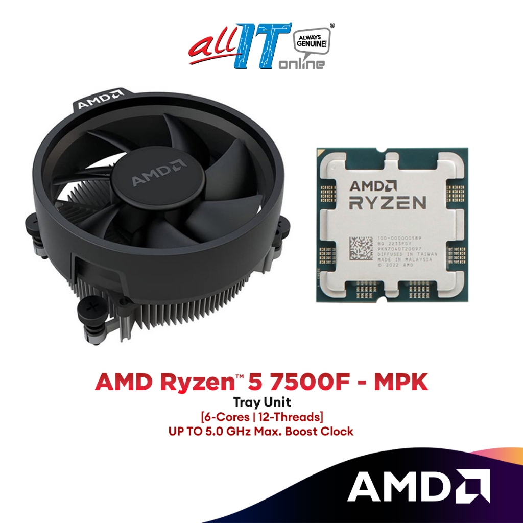 AMD Ryzen 5 7500F MPK Tray Unit AM5 Processor (6-Cores/12-Threads) | AMD Ryzen 5 7000 Series ...