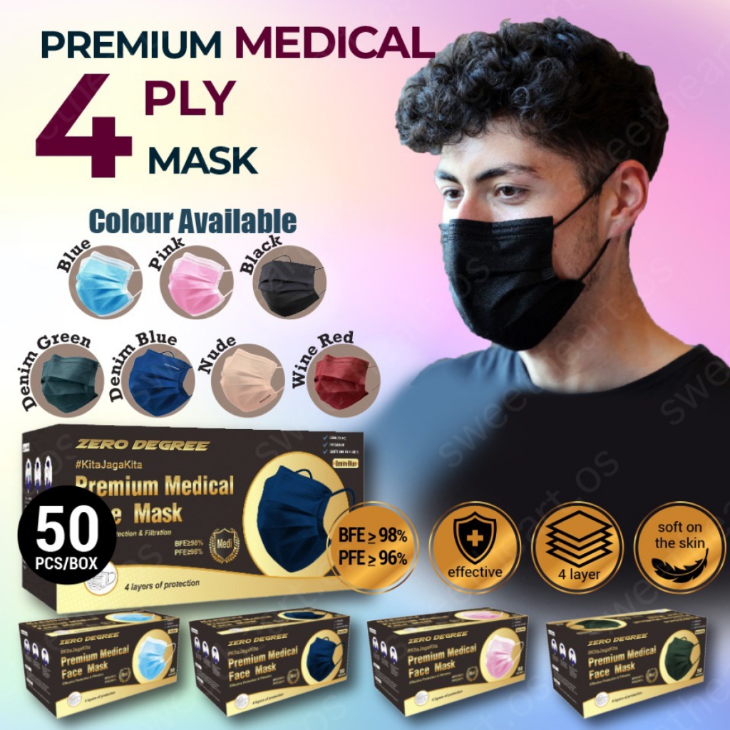 ZERO DEGREE 50 Pcs Denim Blue Mask 4 Ply Medical Mask Anti Bacterial ...