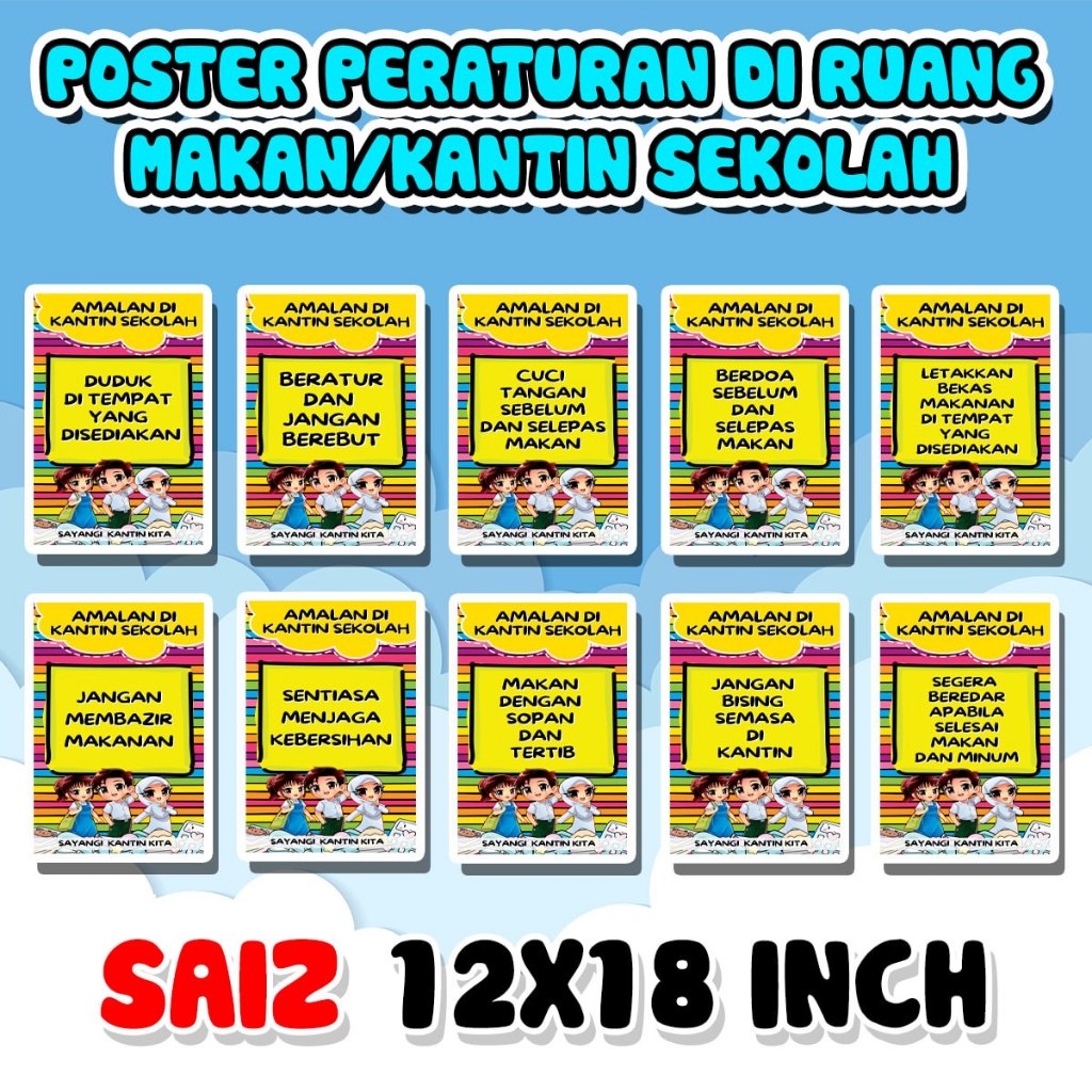 SET POSTER Peraturan & Adab di Ruang Makan / Kantin Sekolah | 10pcs ...