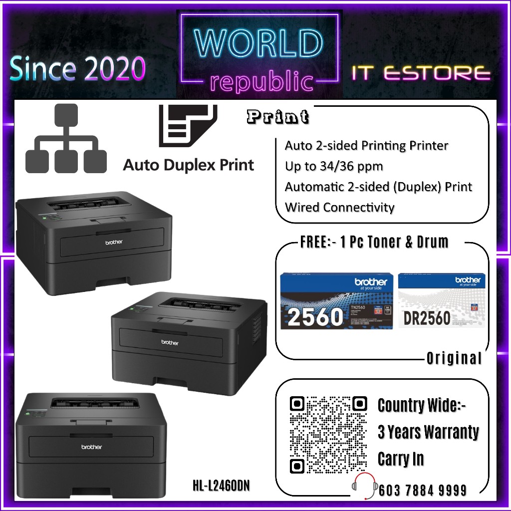 Brother Mono Black Laser Printer Auto Duplex Print - HL-L2460DN ...