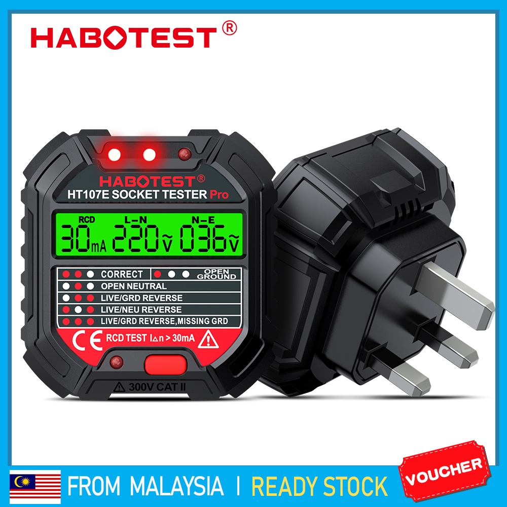 HABOTEST HT107E Socket Tester 48V-250V UK Plug Checker Earthing Tester ...