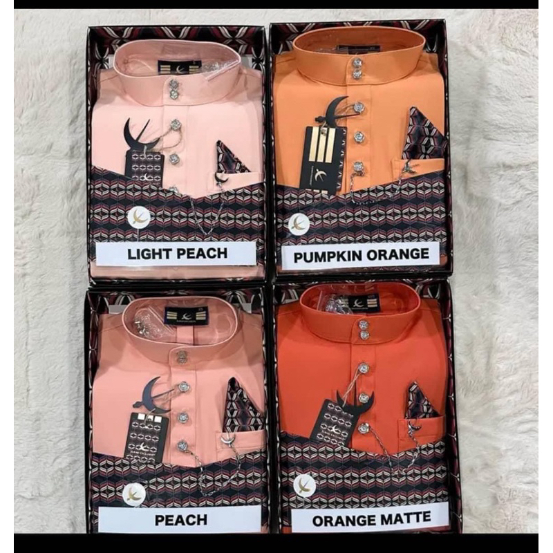 🔥Baju Melayu Raya Elrah Exclusive 2024 Light Peach,Peach🔥 | Shopee Malaysia