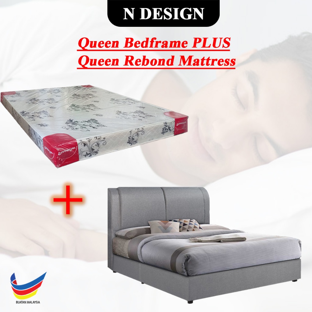 [N Design] Queen Bed frame with Queen Mattress / Katil Queen Murah ...