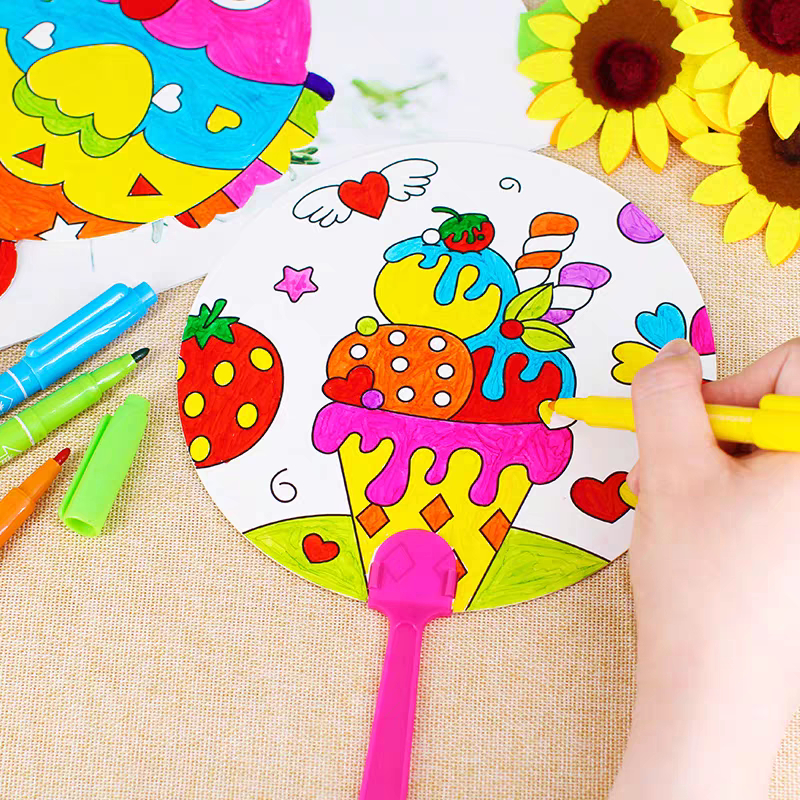 Kids DIY Own Fan Coloring kipas Graffiti Paint Warna kanak colouring ...
