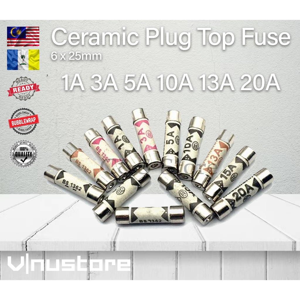 Bussmann Ceramic Fuse 6 x 25MM 13A 15A 3A 10A 20A 1A 2A Plug Top Fuse ...