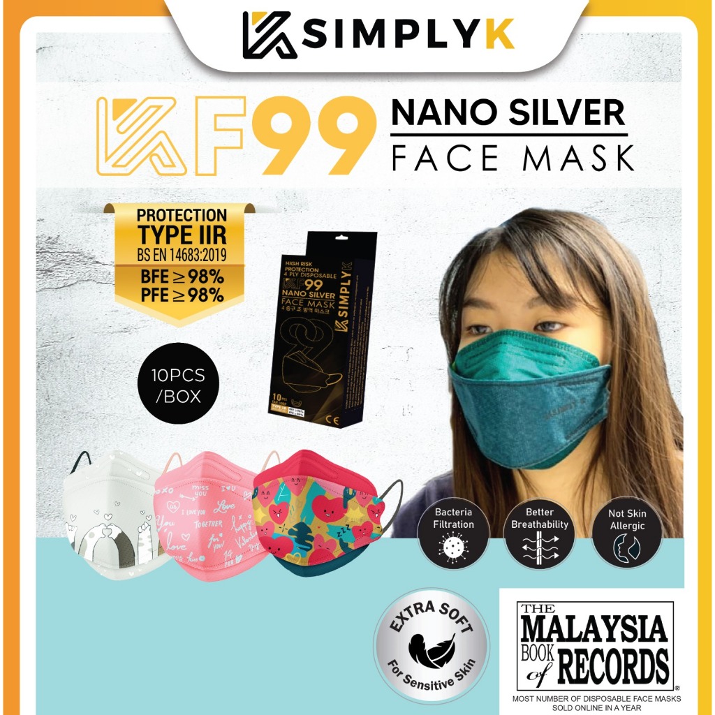 Simply K 4Ply KF99 Nano Silver Surgical Face Masks ( 10 PCS ) | Shopee ...