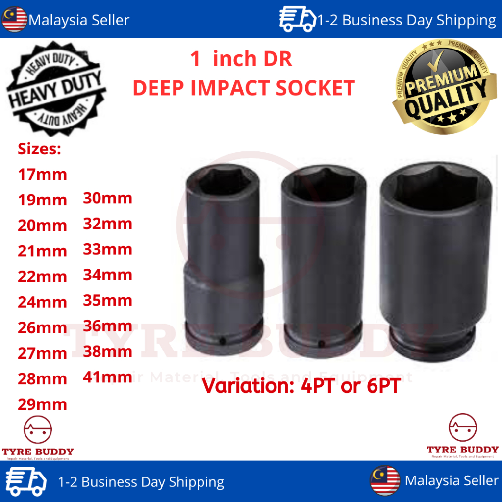 3/4 Inch & 1 Inch DR Deep Impact Socket; Heavy Duty; 21mm; 33mm; 41mm ...