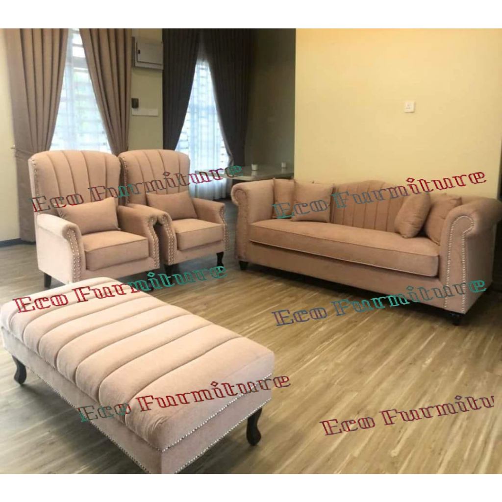 Sofa Baldu Berkusyen Tebal Berlilit Butang Sofa Set 3 Seater Sofa + 1 ...