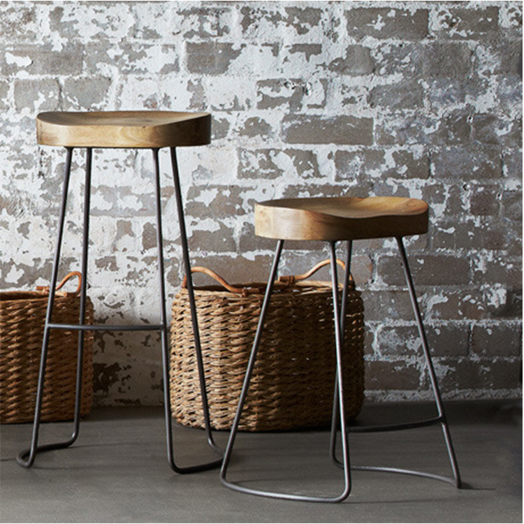 Iron Bar Stool Home High-Leg Stool Coffee Shop Solid Wood Apple Chair ...