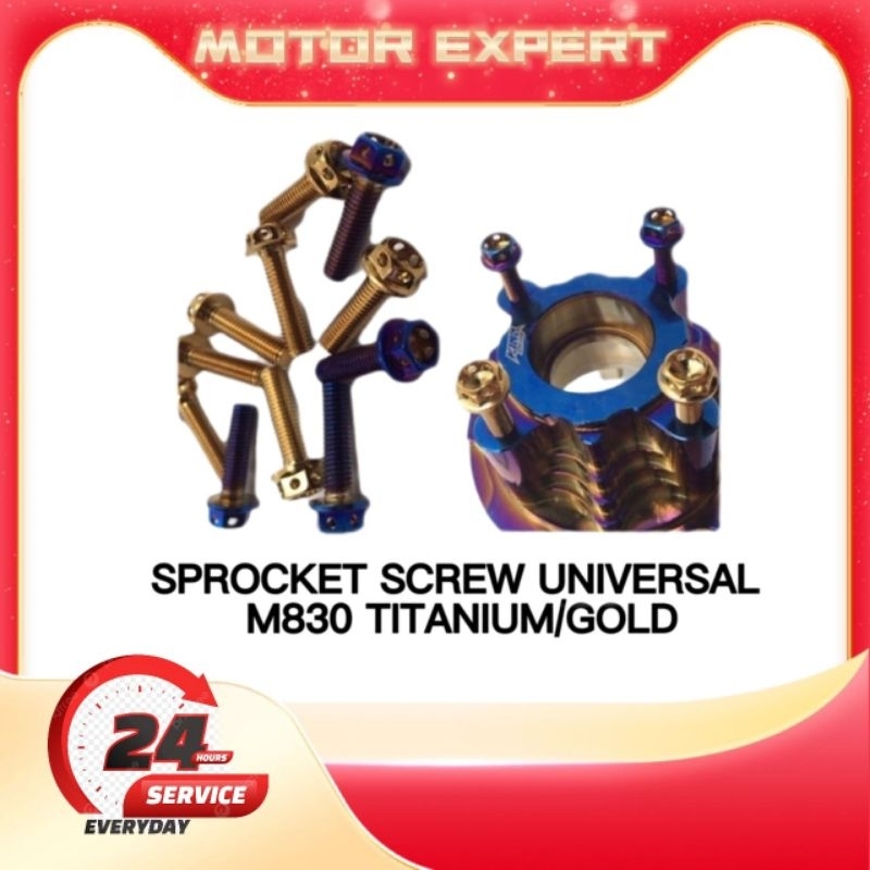 (1BIJI) SCREW SPROCKET UNIVERSAL M830 TITANIUM AND GOLD SPOKET HUB AJI ...