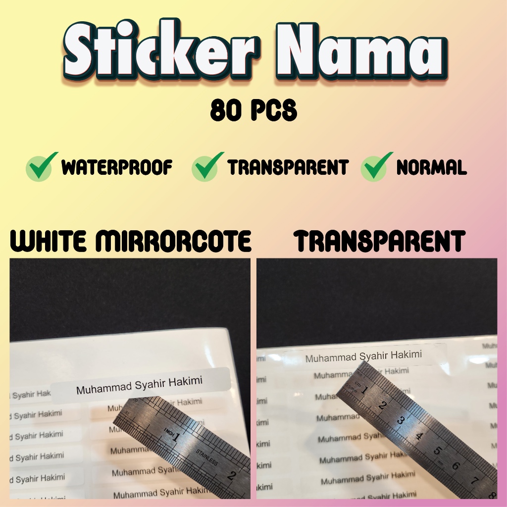 80pcs Sticker Nama Waterproof Pelajar/Murid | Name Sticker | Glossy ...